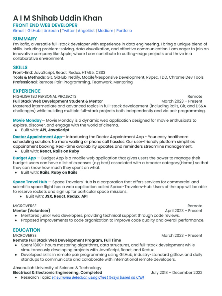 A I M Shihab Uddin Khan Resume-3 | PDF | Mobile App | Web Development