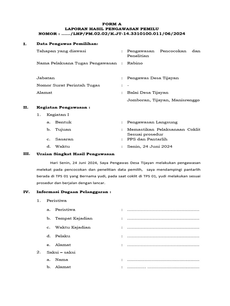 Contoh Form A PKD | PDF