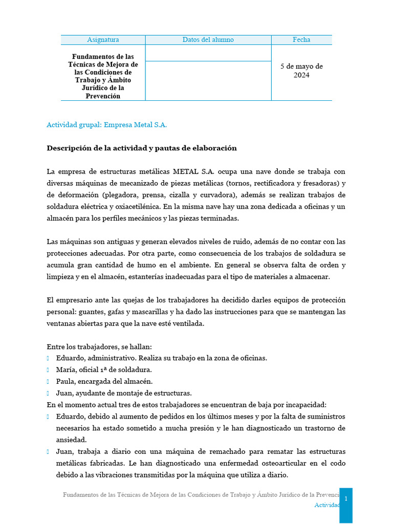 Fundamentos de las Técnicas de Mejora de las Condiciones de Trabajo y ...