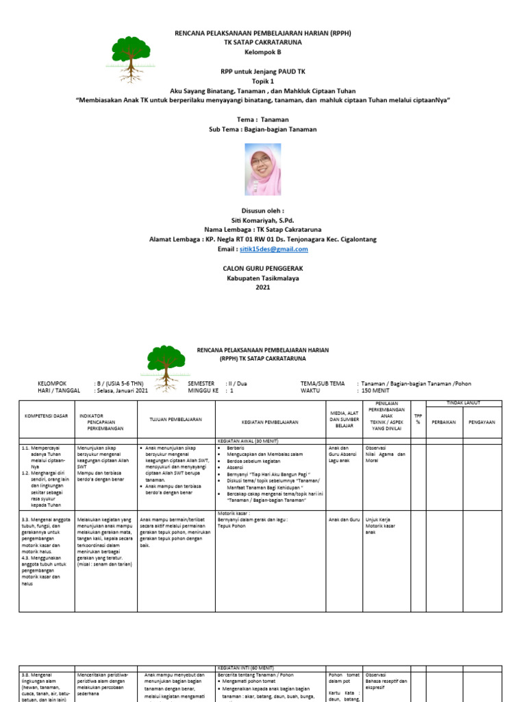 RPPH TK: Mengenal Bagian Tanaman | PDF