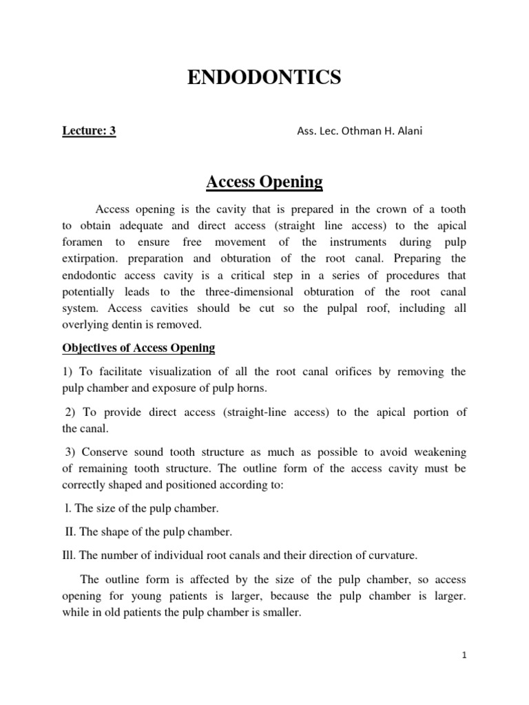 Lec 14 Access Opening | PDF | Dental Anatomy | Dentistry Branches