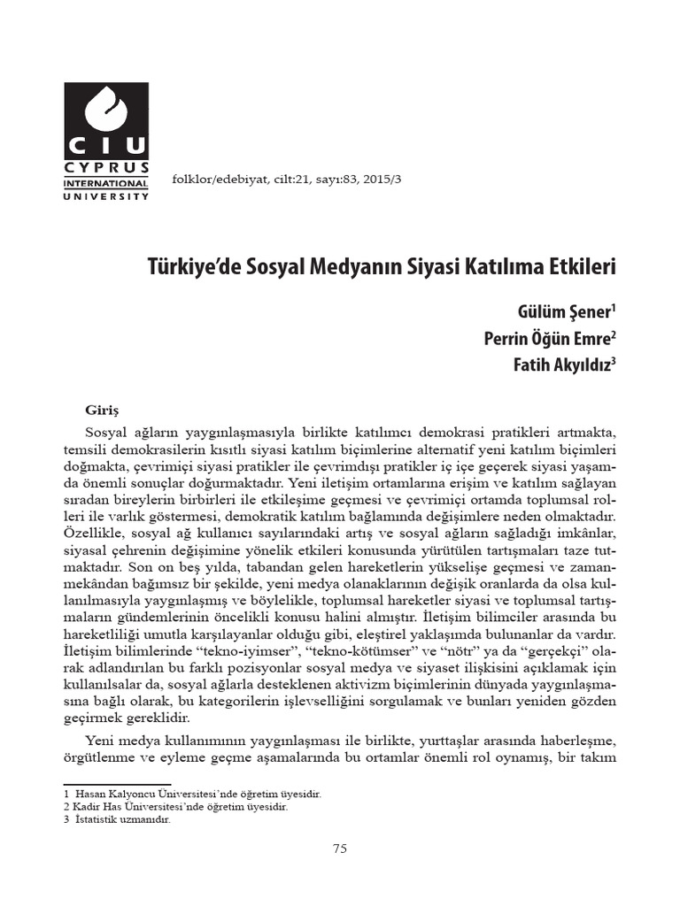 T - Rkiye - de Sosyal Medyan - N Siyasi Kat - L - Ma Etkileri ( | PDF