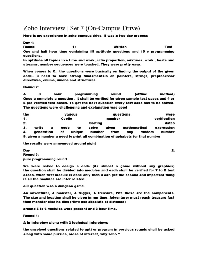 Zoho Interview SET 7 | PDF