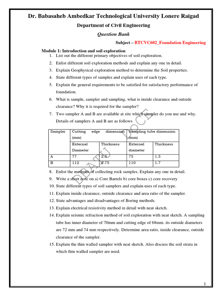 Foundation Engineering Question Bank | PDF | Deep Foundation ...