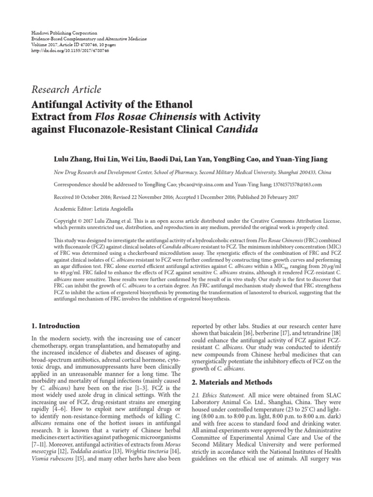Antifungal Activity of The Ethanol Extract From Flos Rosae Chinensis With Activity Against ...