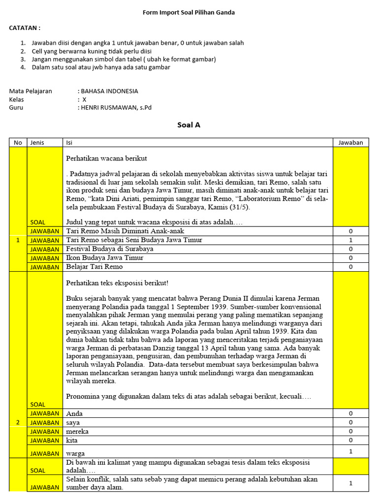 BHS Indonesia Soal A Dan B Sas KLS X | PDF