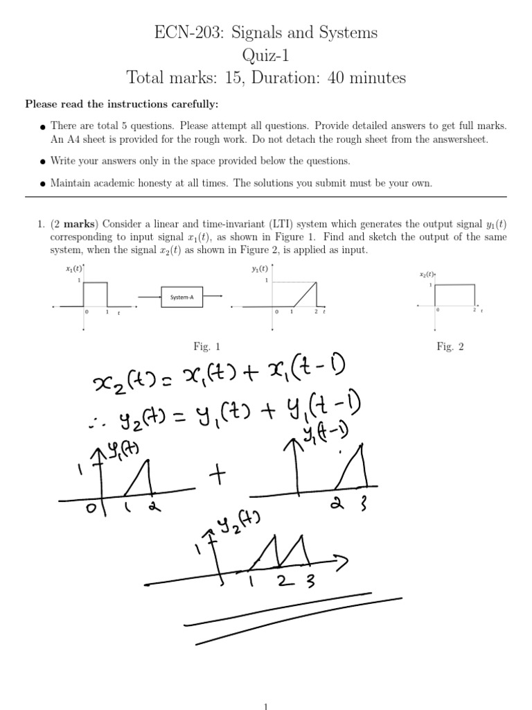 203_quiz1_soln_2023 | Download Free PDF | Signal Processing | Digital Signal Processing