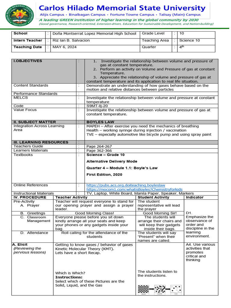 Final Demo Lesson Plan 2 | PDF | Gases | Underwater Diving