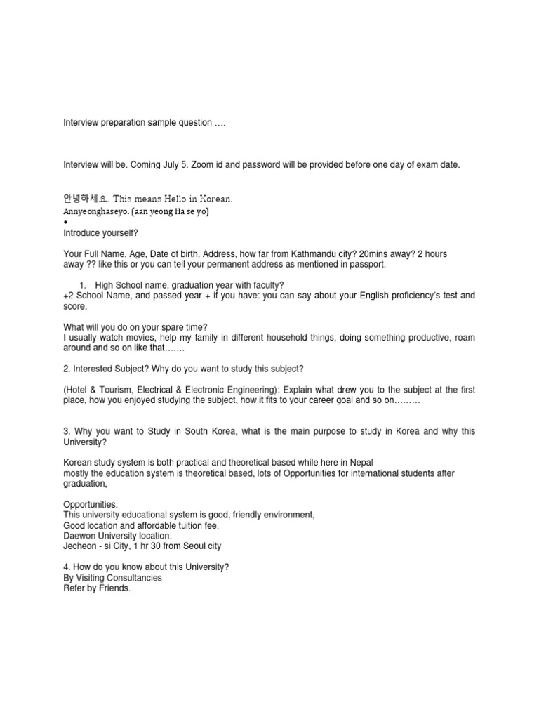 Interview Preparation Sample Question | PDF