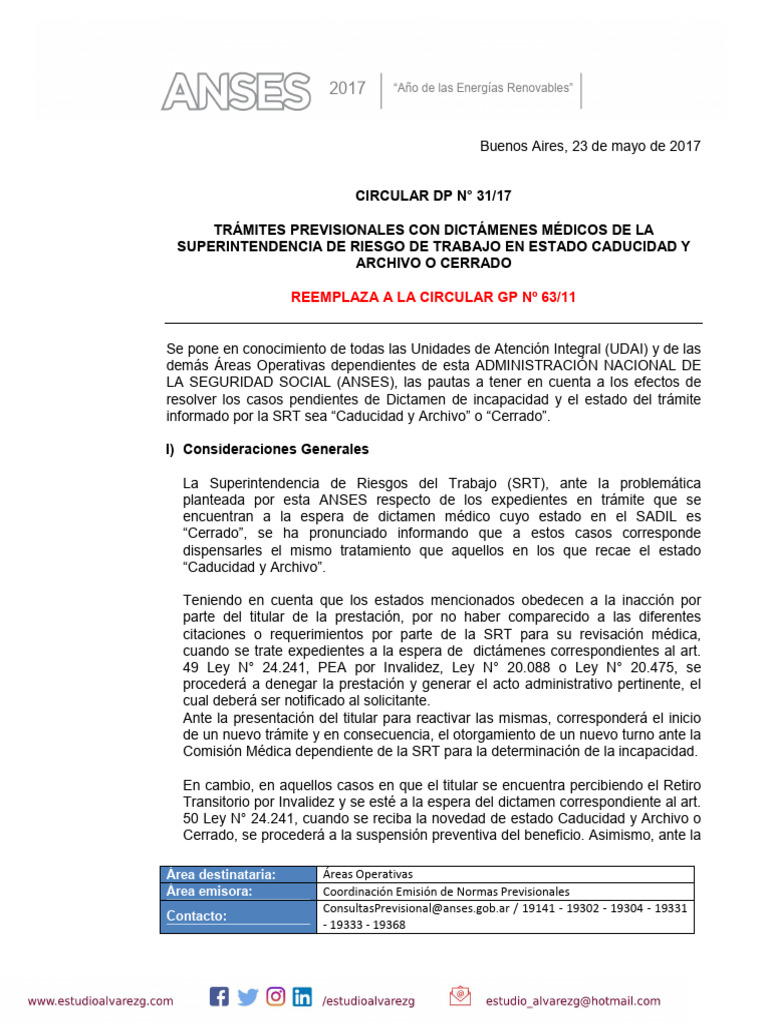 Circular DP #31/17 Trámites Previsionales Con Dictámenes Médicos de La ...
