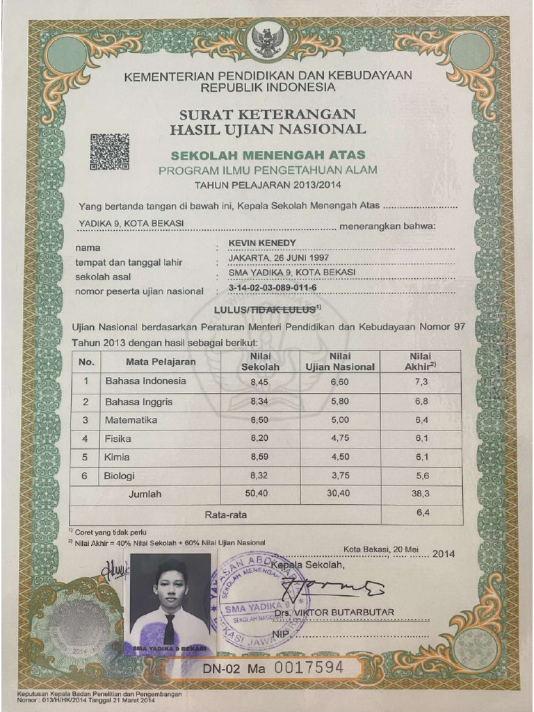 Transkrip Nilai SMA | PDF