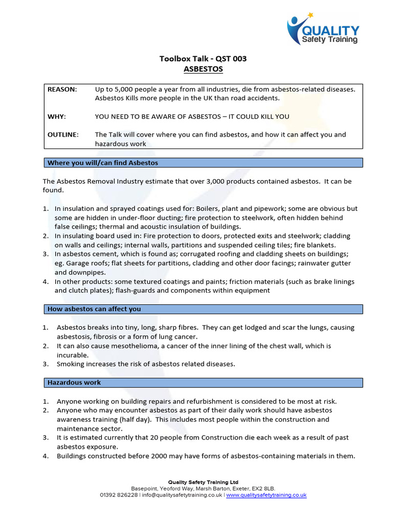 QST 003 Asbestos - TBT | PDF | Asbestos | Wall
