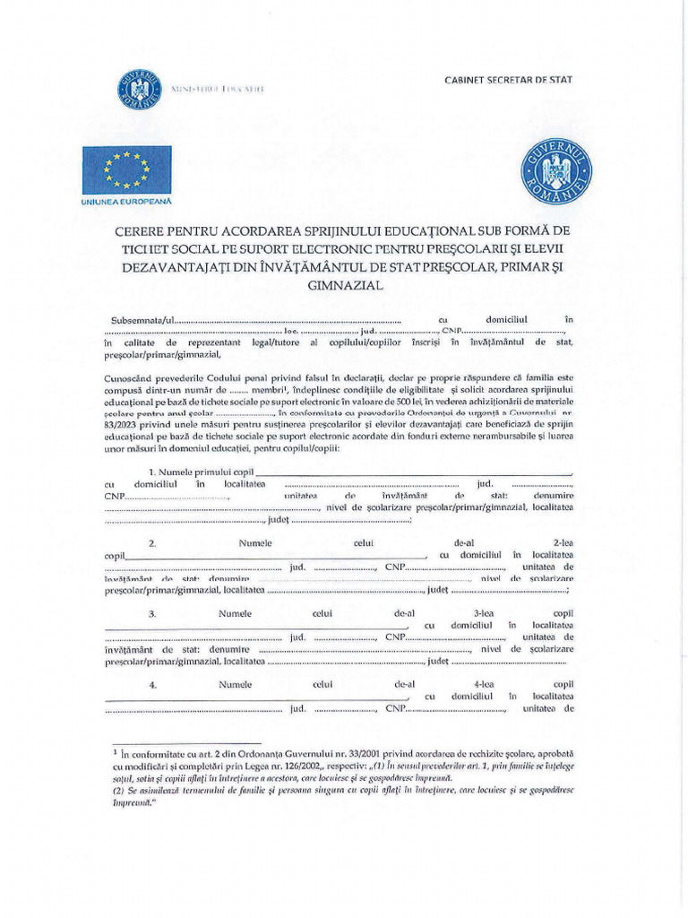 Cerere Tichete Sociale | PDF