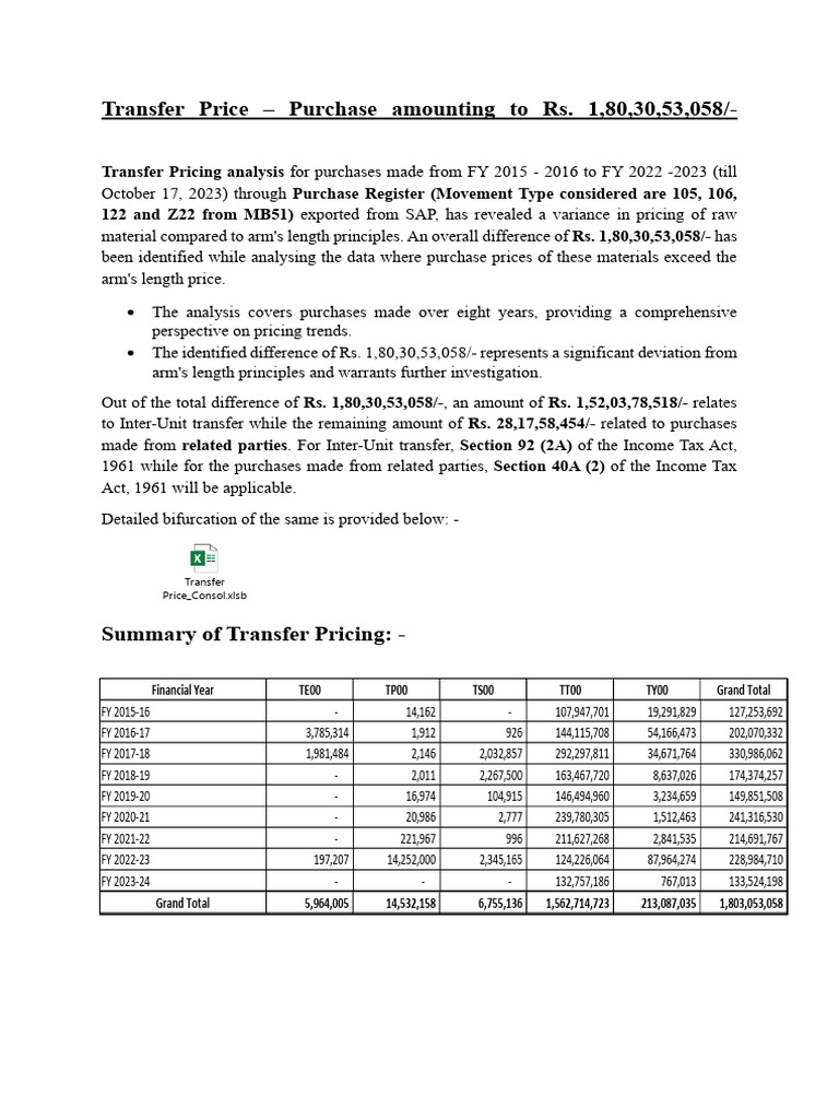 Transfer Price | PDF | Expense | Prices