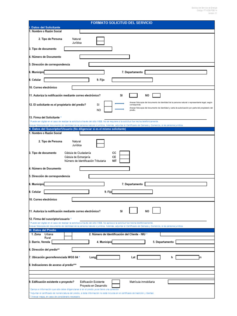 Ft Mde Pse 14 Solicitud Del Servicio de Energia | Descargar gratis PDF | Documento de identidad ...