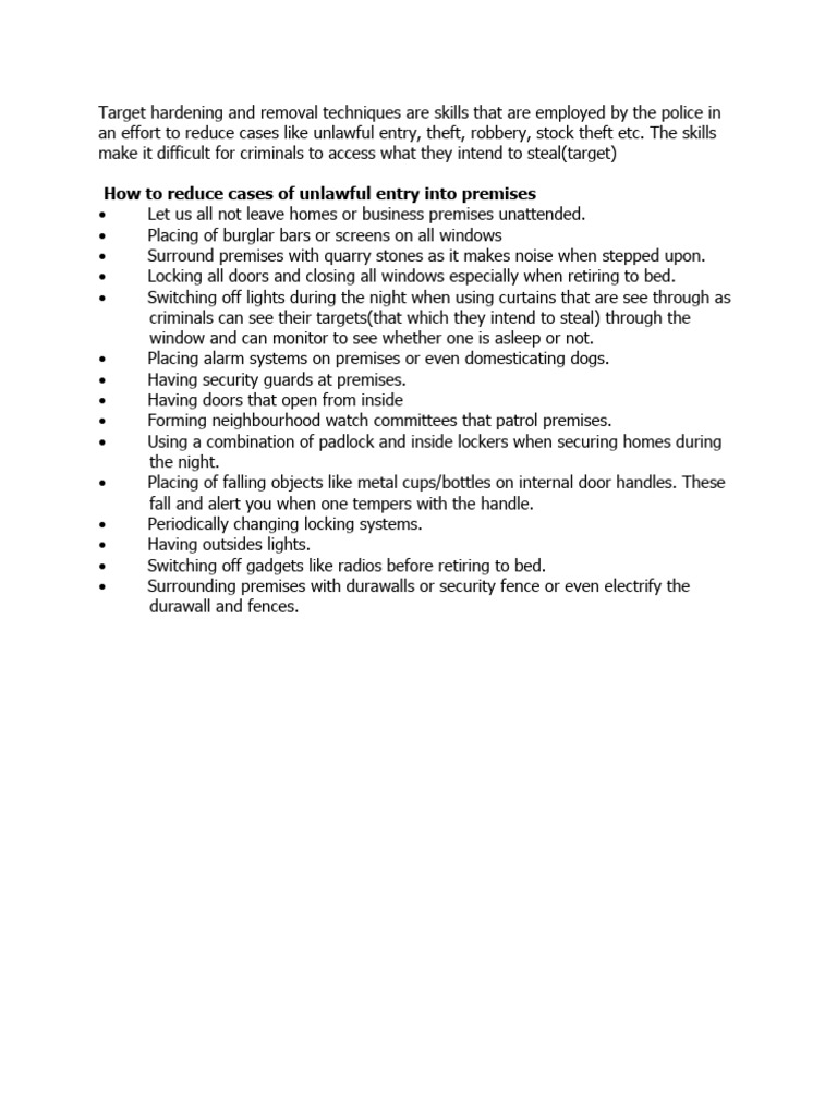 Target Hardening and Removal Techiniques On Unlawful Entry | PDF ...