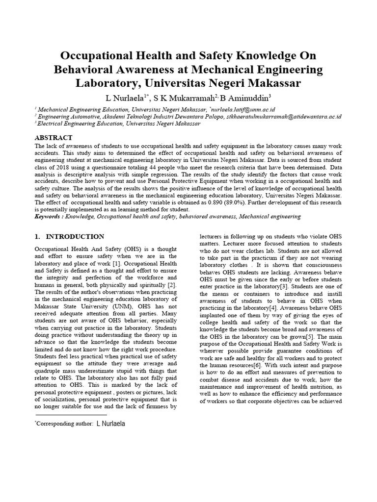 New - Occupational Health and Safety Knowledge On Behavioral Awareness ...