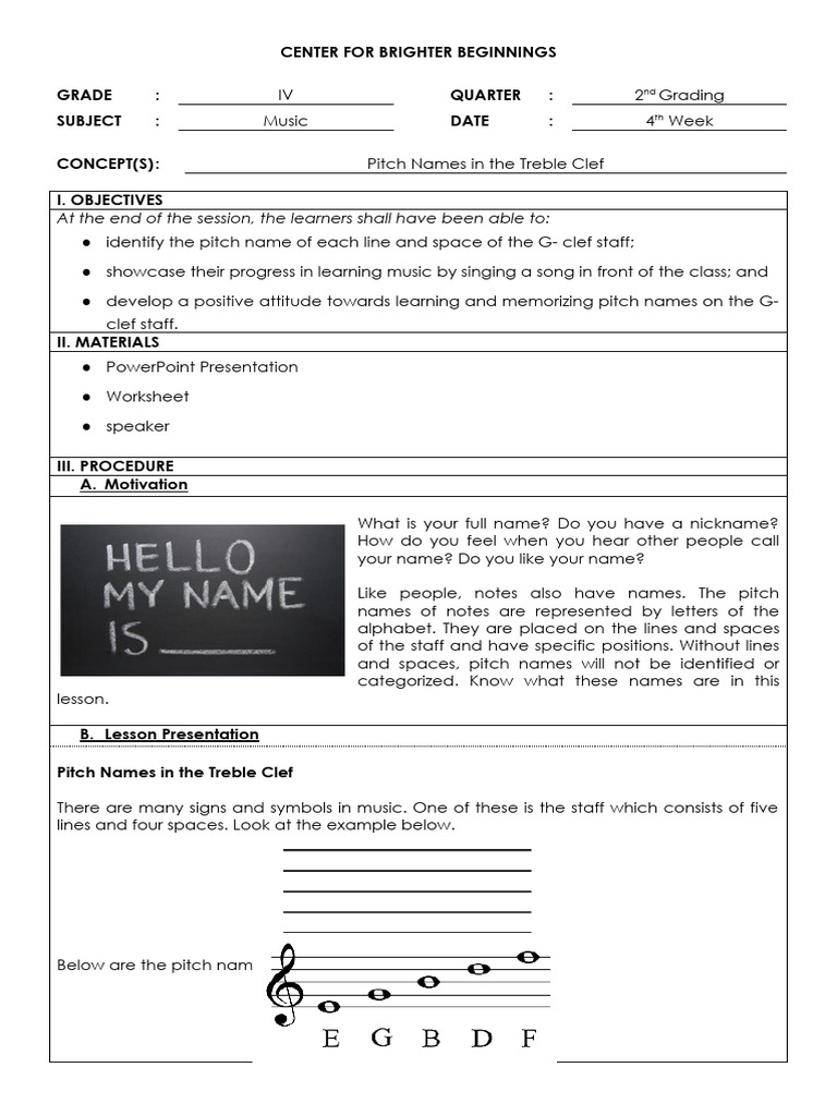 G4 - MUSIC - Q2 - (LP) - Pitch Names in The Treble Clef | PDF | Clef ...