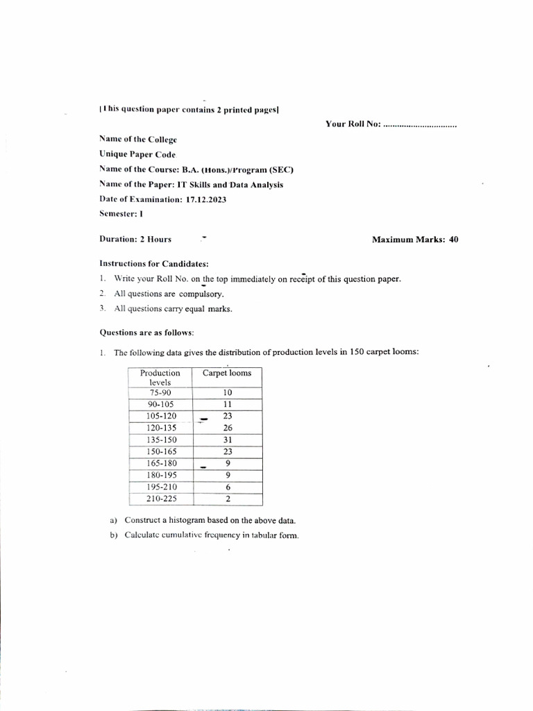 DU Question Paper IT Skills and Data Analysis 1 | PDF