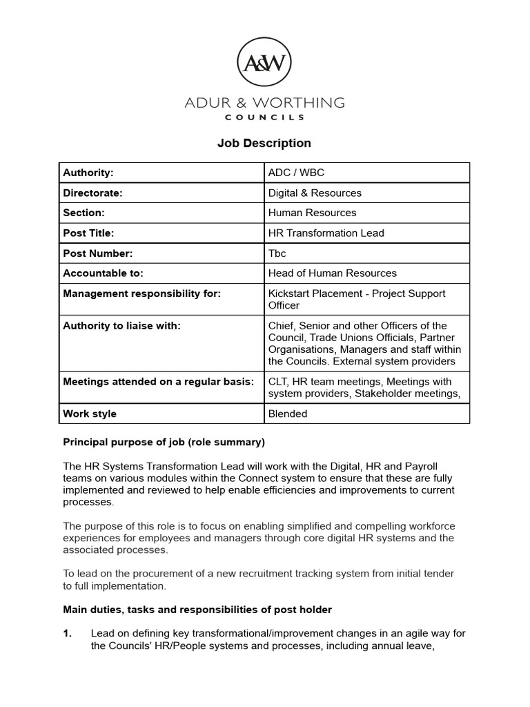 HR Transformation Lead - JD | PDF | Recruitment | Human Resources