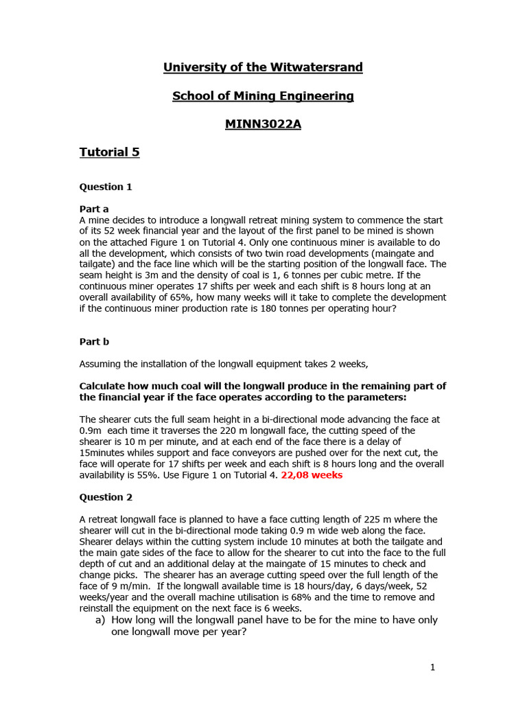 19 March 2021 Tutorial 5 Longwall Mining | PDF | Coal Mining | Heavy Industry