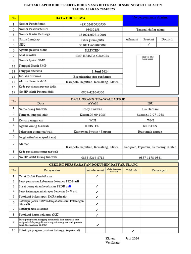 Lembar Data Identitas CPD Dan Cek List Berkas | PDF