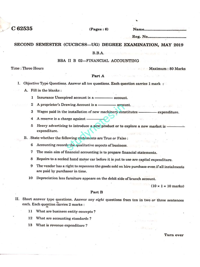 Financial Accounting 2019 Question Paper | PDF