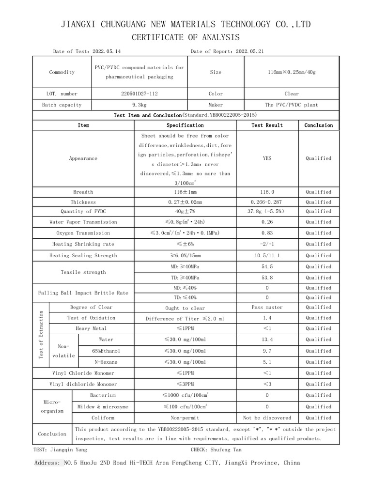 阿尔及利亚NOUR PVC PVDC 220501D27-112 116 0.25 40g（9.3kg，透明） | PDF | Polyvinyl Chloride | Materials