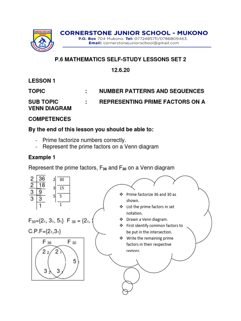 p6 Mathematics Self Study Lesson Set Two Cornerstone Junior School ...