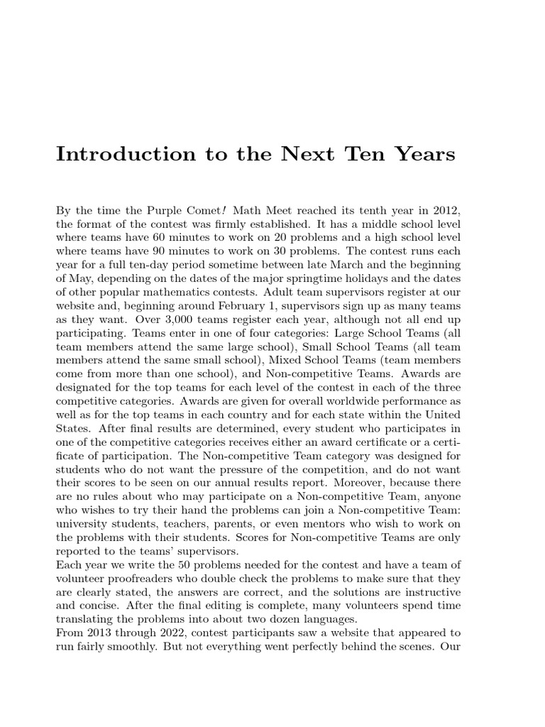 Purple Comet Math Meet Next 10 Years Look Inside | PDF | Triangle ...