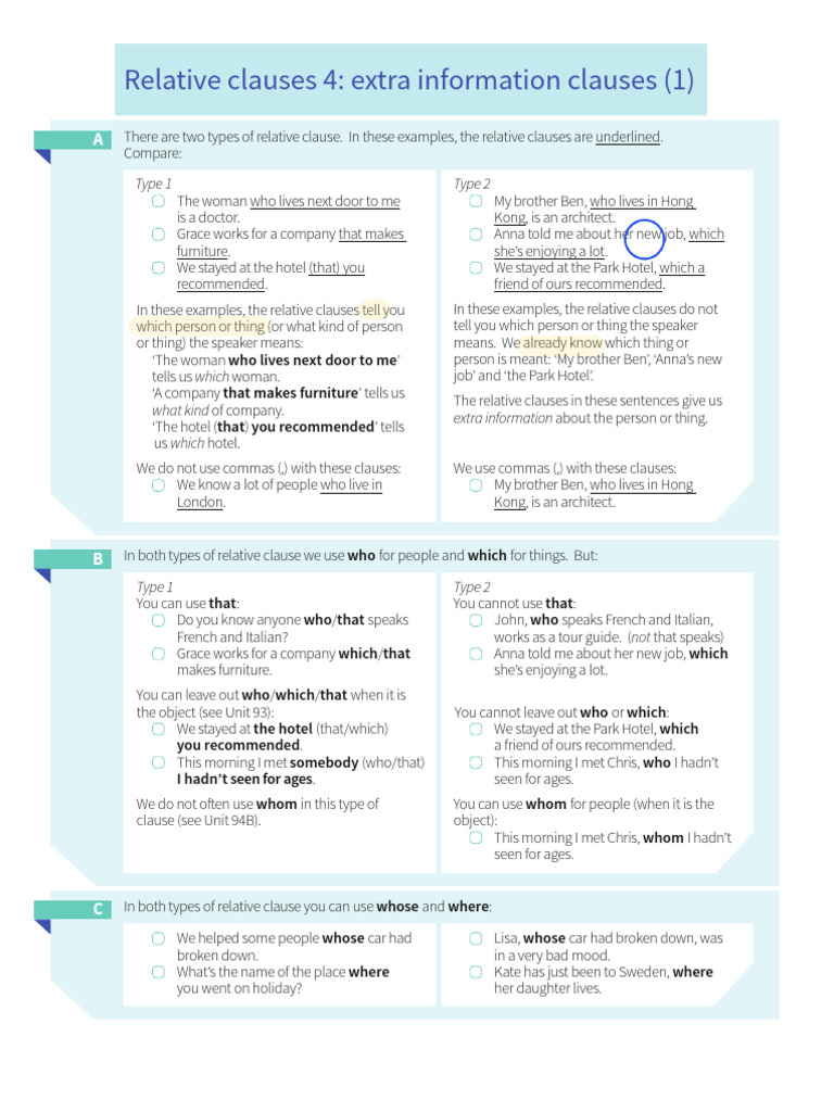 Relative Clauses - 240630 - 180805 | PDF | Sentence (Linguistics) | Comma