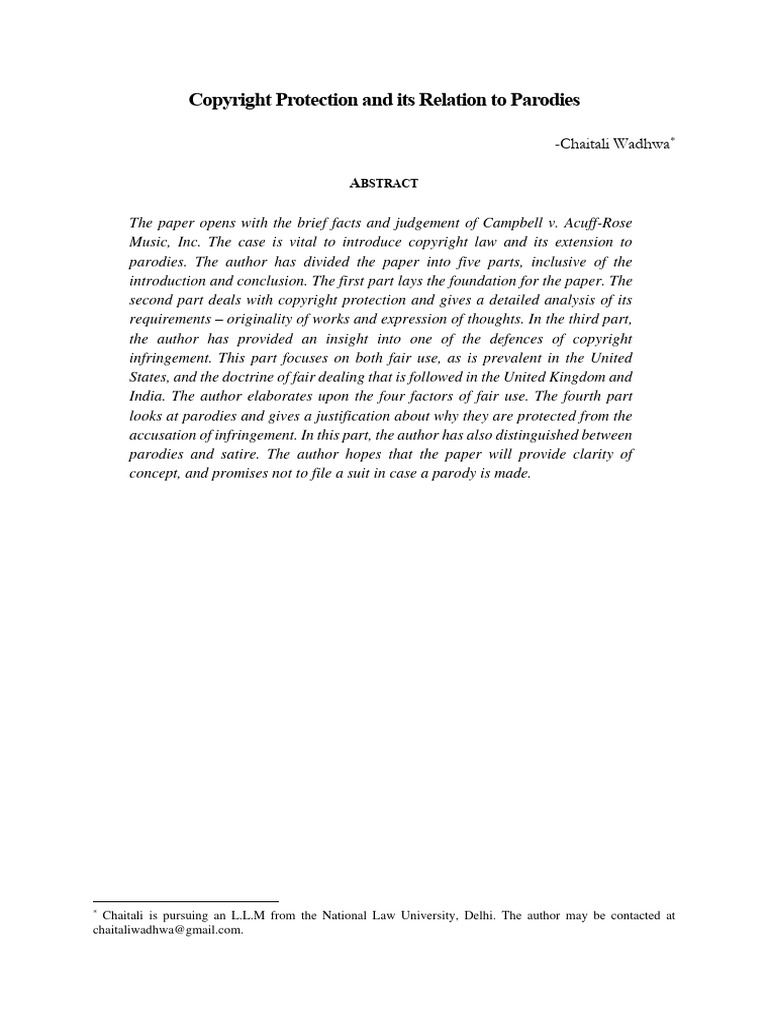 70 Copyright Protectionandits Relationto Parodies | PDF | Fair Use ...