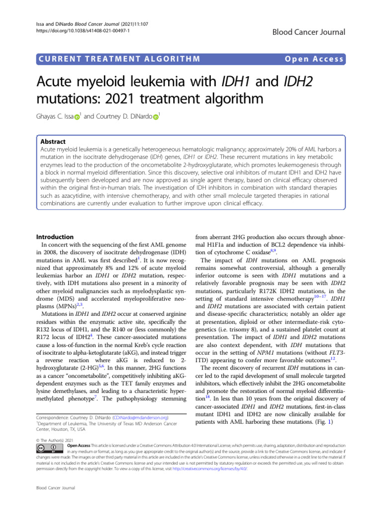 Acute Myeloid Leukemia With IDH1 and IDH2 Mutations | PDF | Leukemia | Cancer