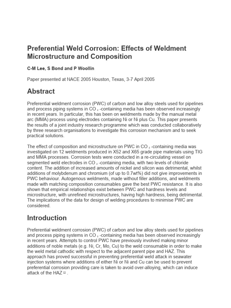 Preferential Weld Corrosion Effects Of Weldment Microstructure And Composition Pdf