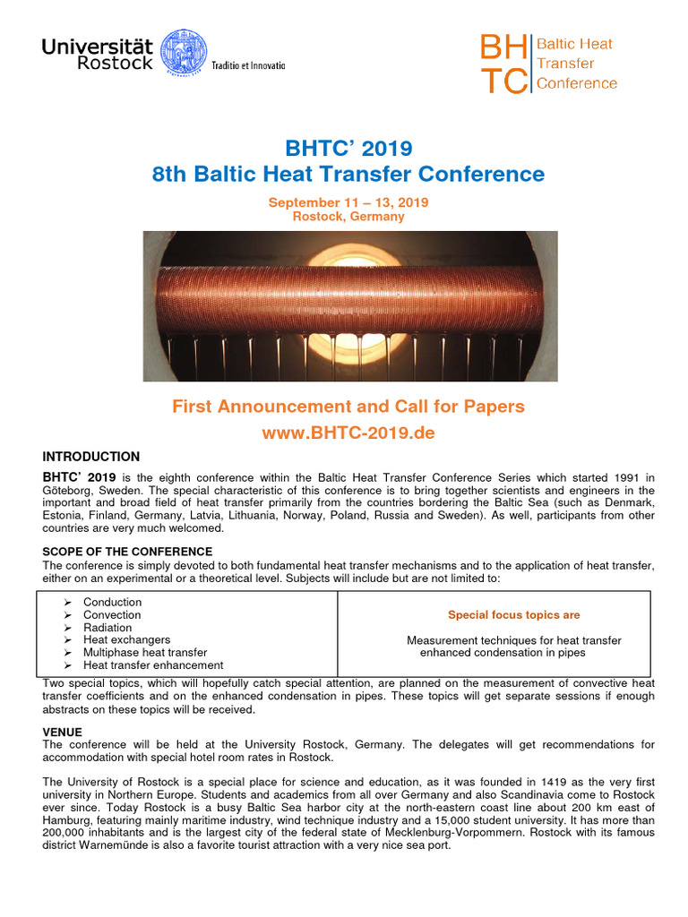 8th BHTC Flyer-2019 | PDF | Heat Transfer | Baltic Sea