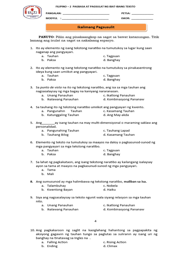 Pagsusulit at Aktibidad | PDF