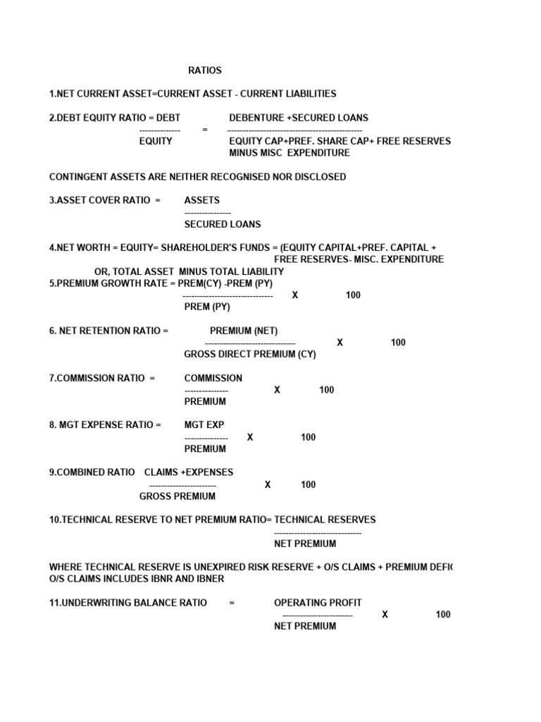 Ratios | PDF | Equity (Finance) | Insurance