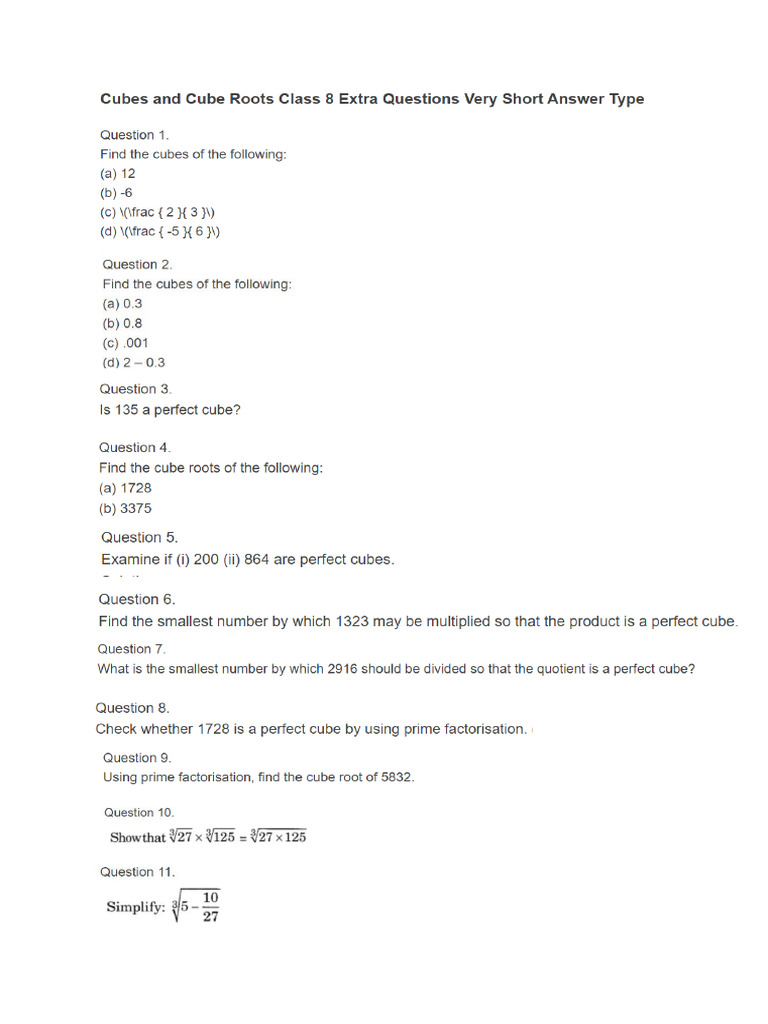 Cube and Cube Roots Sheet | PDF
