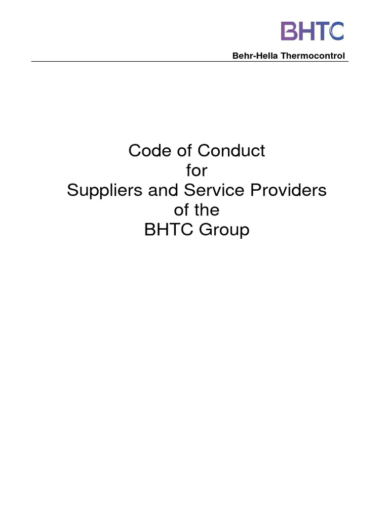 Code of Conduct For Suppliers and Service Providers of The BHTC Group | PDF | Employment ...