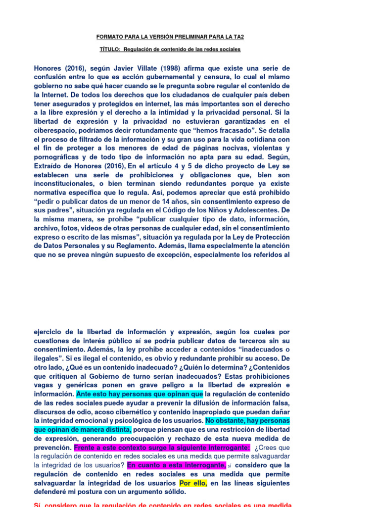 Formato para La Versión Preliminar para La TA2 - GDBVHI | PDF | Libertad de expresión | Acoso ...