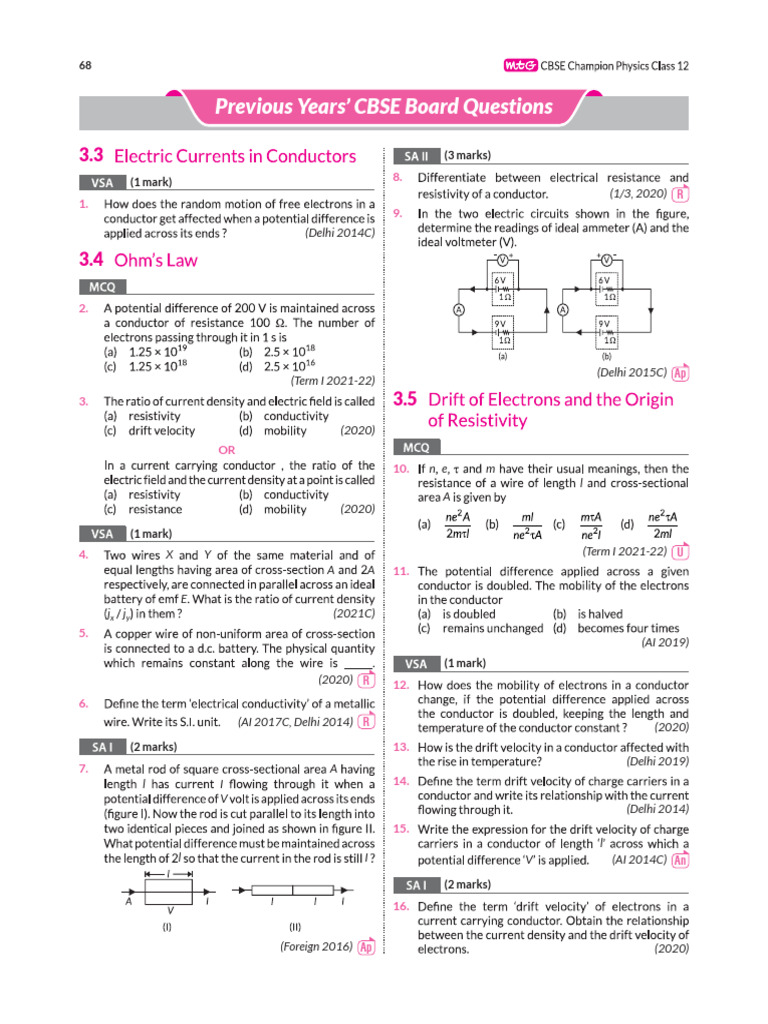Electric Current Pyq 12 | PDF