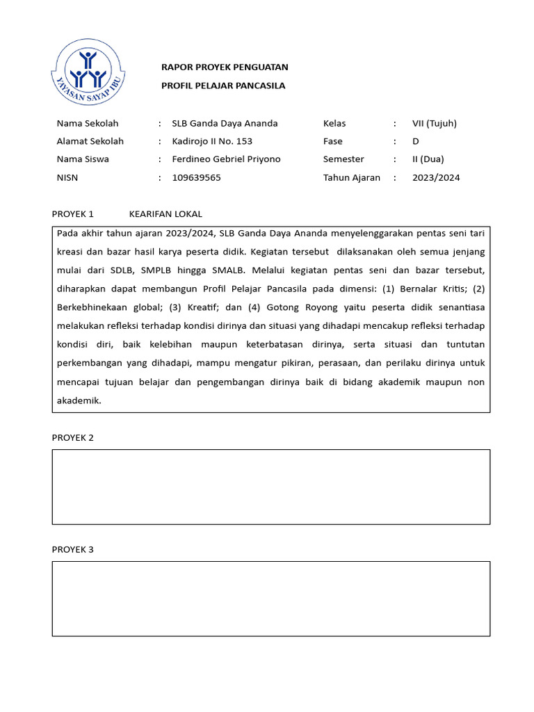 Rapor Proyek Pelajar Pancasila | PDF