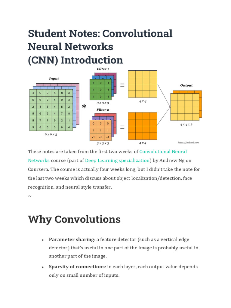 Student Notes: Convolutional Neural Networks (CNN) Introduction | PDF ...