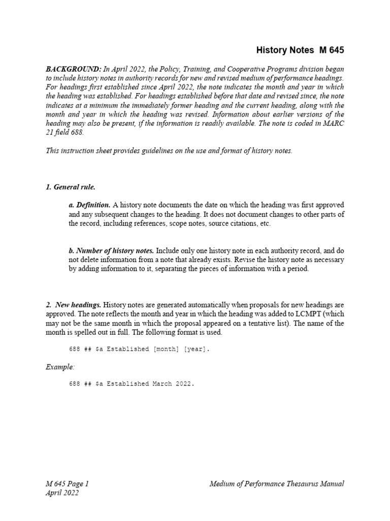 History Notes M 645: 688 ## $a Established (Month) (Year) | PDF ...