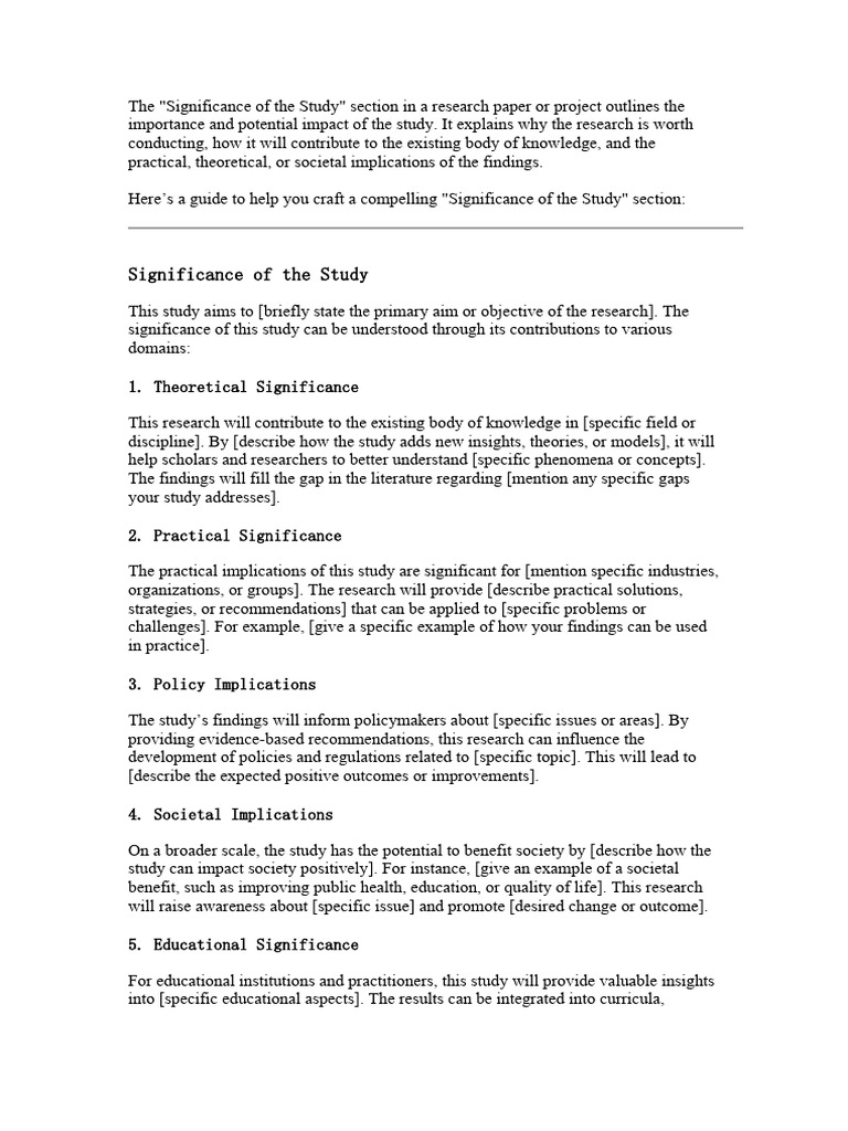Significance of The Study | PDF | Policy | Theory