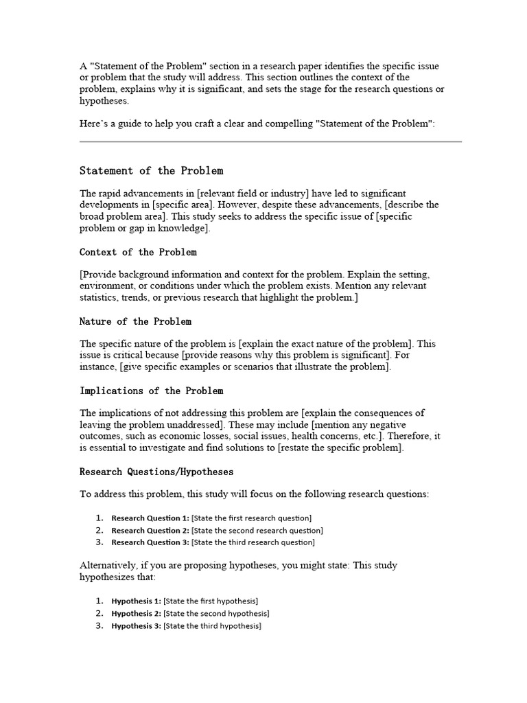 Statement of The Problem | PDF | Hypothesis | Epistemology Of Science