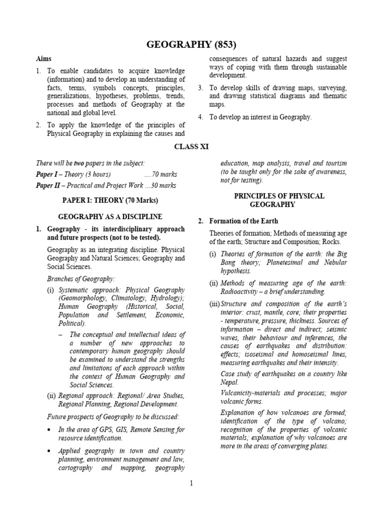 ISC Class 11 Geography Syllabus 2025 | PDF | Geography | Himalayas