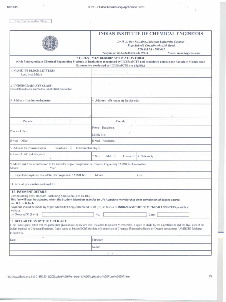 Student Membership Application Form SM | PDF