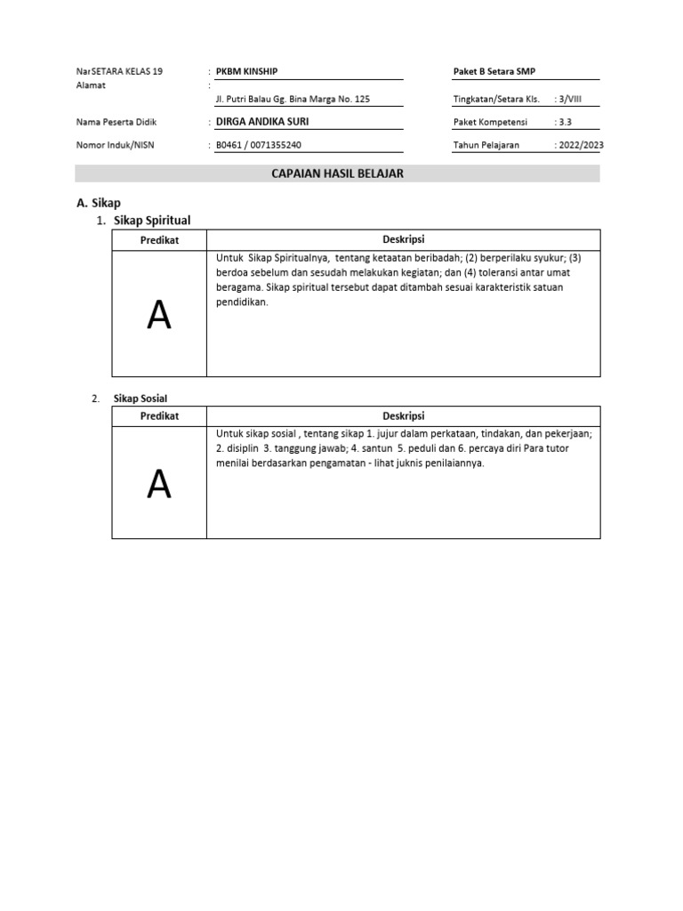 Dirga Kelas 8 PKBM | PDF