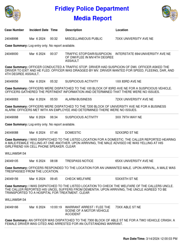 March 6-12 FPD_Media | PDF | Traffic Stop | Driving Under The Influence